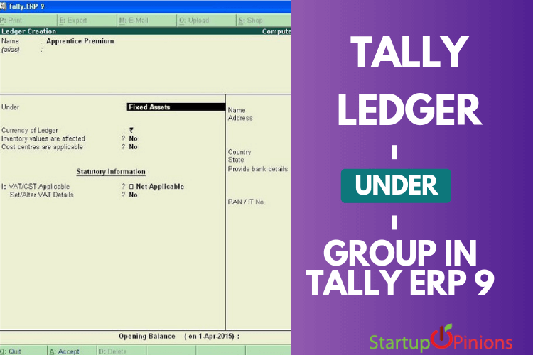 All about ledgers and the under group in tally erp 9